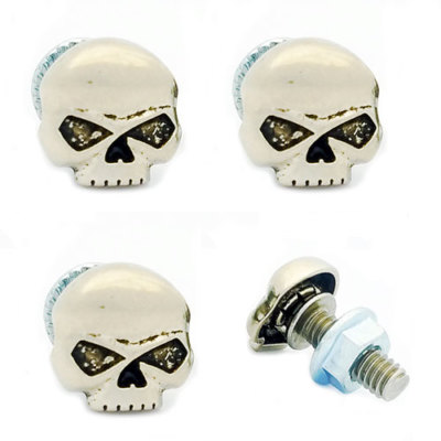 💀 4 Metal License Plate Frame Tag Bolts Punish Skeleton G Skull Antique ...