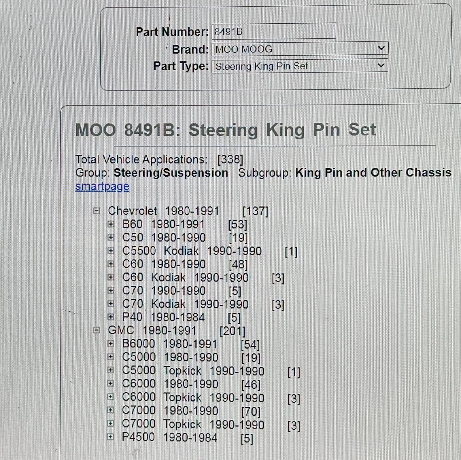 Moog 8491B Steering King Pin Set 1980-1991 CHEVY B60 C50 C60 C70 P40 | eBay