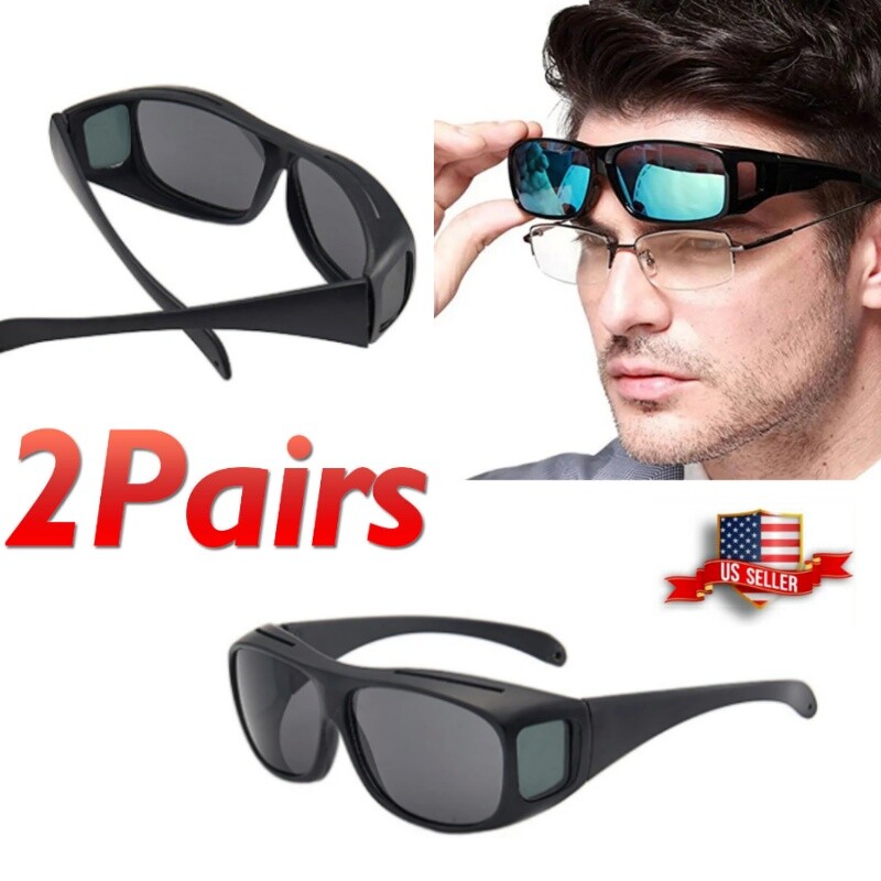 1/2PCS HD Day Night Vision Glasses Driving Sports Wraparound Fit Over ...