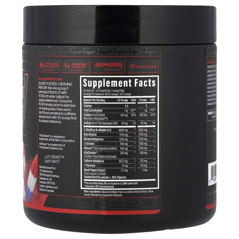 2 X TC Nutrition, Batch 27, Fully Dosed Pre Workout, Rocket Pop, 13.4 ...