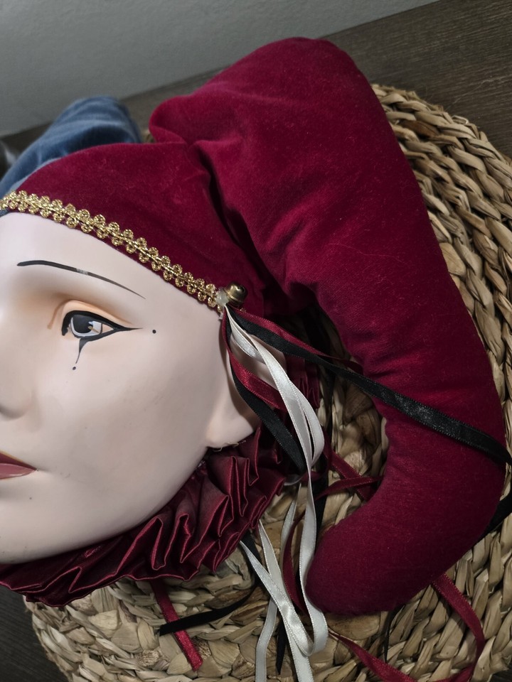 Vintage Ceramic Bisque Jester Wall Mask Decor - Venetian Style in Red ...