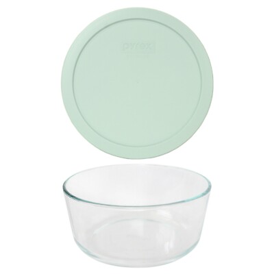 Pyrex 7203 7-Cup Round Glass Food Storage Bowl w/ 7402-PC Muddy Aqua ...