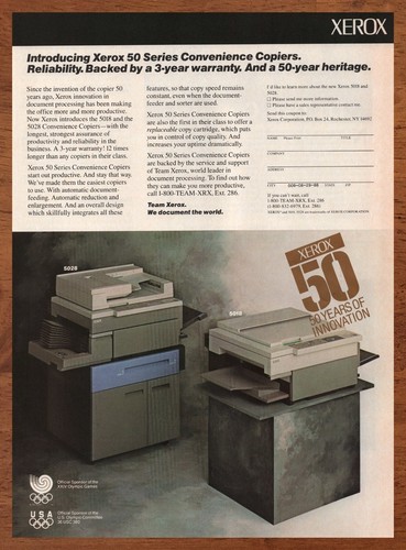 1988 Xerox 50 Series Copiers Vintage Print Ad/Poster Retro Copy Machine ...