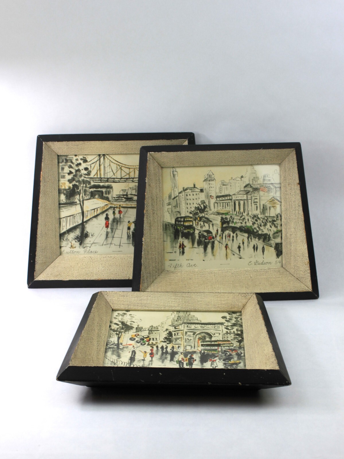 1950s E Gideon Impressionist Lithograph Set Fifth Ave Washington Sq ...