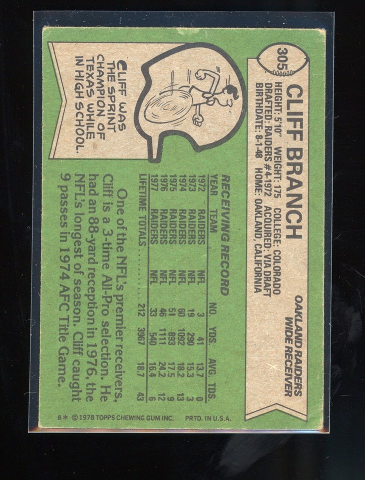 1978 Topps Cliff Branch #305 Oakland Raiders | eBay