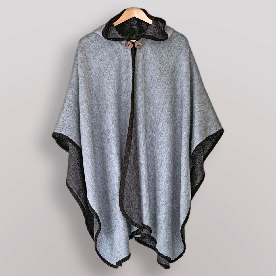 LIGHT BABY ALPACA WOOL HOODED OPEN PONCHO CAPE WRAP SHAWL UNISEX ...