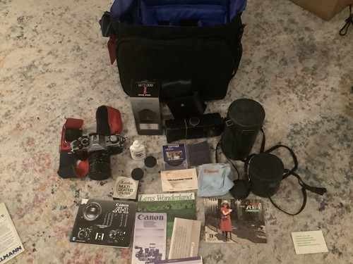 VINTAGE CANON AE-1 PROGRAM CAMERA WITH LENSES , FLASHES , BAG - 1980'S ...
