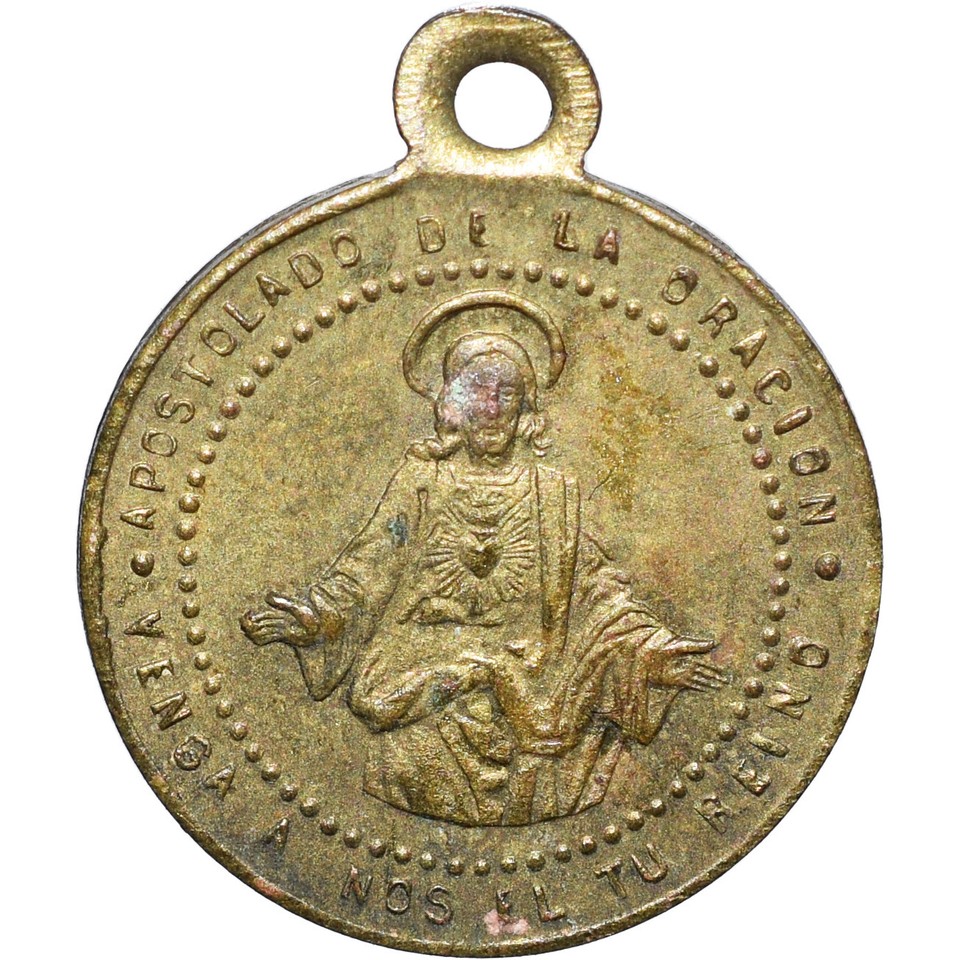 SMALL APOSTLESHIP OF PRAYER MEDAL OLD SACRED HEARTS OF JESUS AND MARY ...