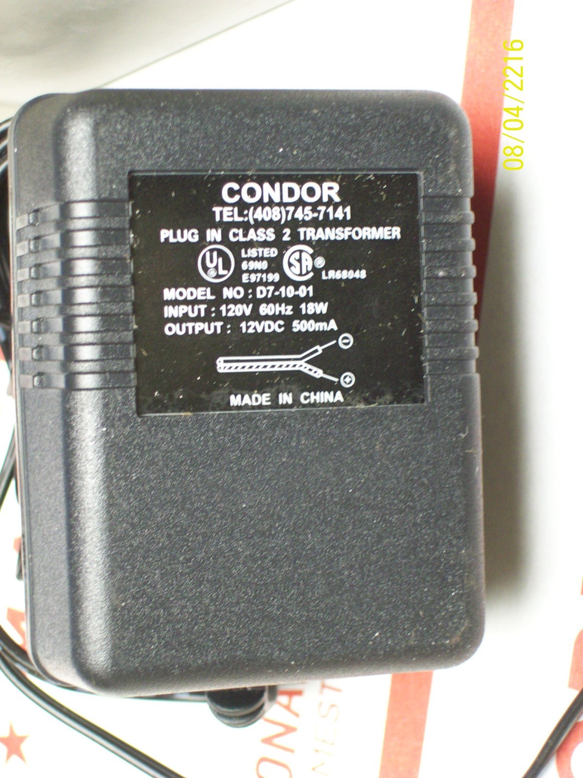 NEW CONDOR PLUG IN CLASS 2 TRANSFORMER 120V 18W , D7-10-01 | eBay