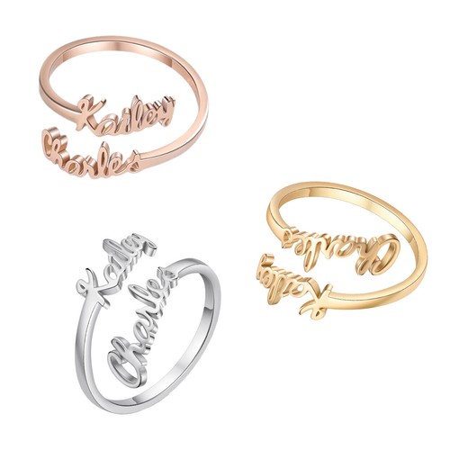 Silver Double Name Open Ring Knuckle Wrap Adjustable Jewelry Gifts for ...