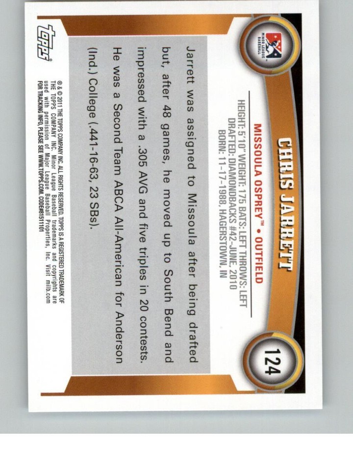 2011 Topps Pro Debut Chris Jarrett 124 Missoula Osprey | eBay