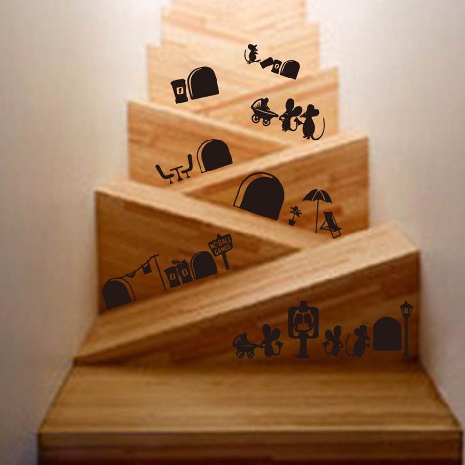Wall Art Decal Cartoon Cute Stairs Adhensive Sticker Floor Cornor PVC ...