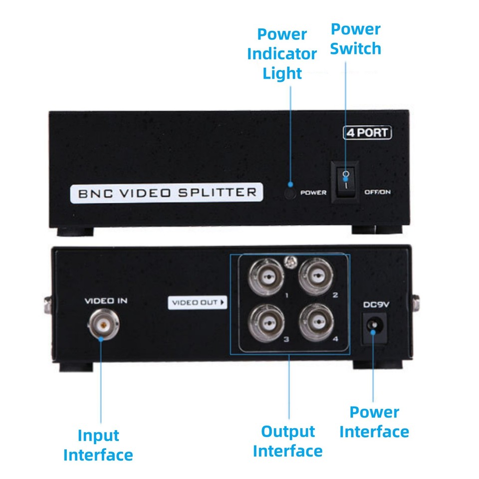 1 PC DC 9V 1 in 4 out BNC Splitter 4-Port Signal Distributor for TV ...