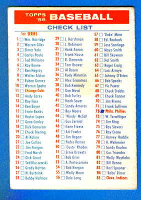 1956 Topps CHECKLIST 1st & 3rd Series (vg+) | eBay