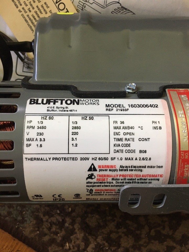 NEW Burks Turbine Pump 3CR6M-FE Bluffton Motor 115499 1/3HP 3450RPM 1ph ...