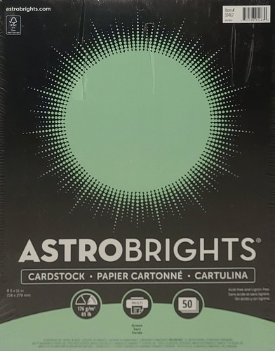 GREEN Astrobrights Naturals Colored Cardstock, 8.5" x 11", 65 lb, 50 ...