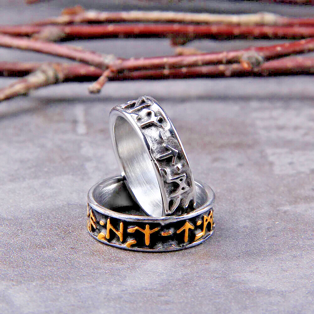 Men Stainless Steel Valknut Viking Rune Wedding Band Ring Amulet Biker ...
