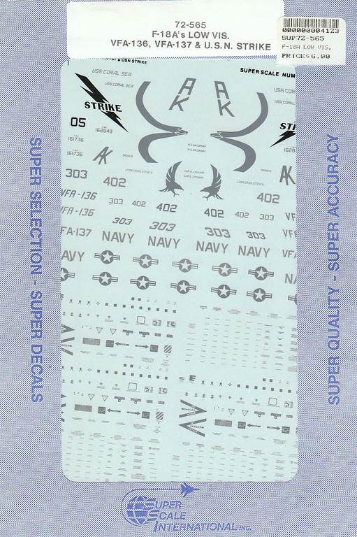 1/72 SuperScale Decals F-18A Hornet Low Vis VFA-136 VFA-137 USN Strike ...