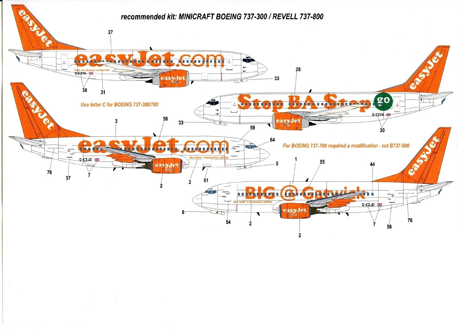 Boeing 737 & Airbus A320 Easyjet Brasil Decals BD144-775 1/144 | eBay