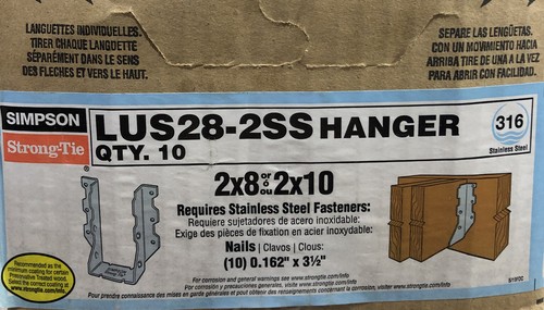 Simpson LUS28-2SS 2-2x8 Double Sheer Mount Joist Hanger 316 Stainless ...