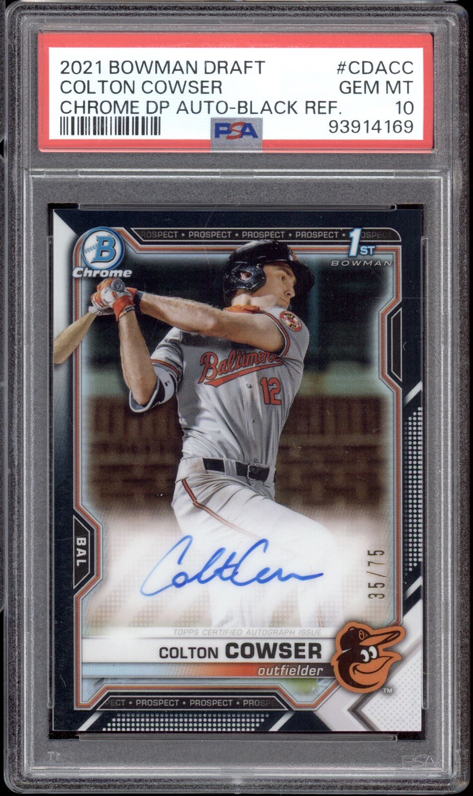 COLTON COWSER PSA 10 2021 BOWMAN CHROME DRAFT 1ST BLACK REFRACTOR AUTO ...