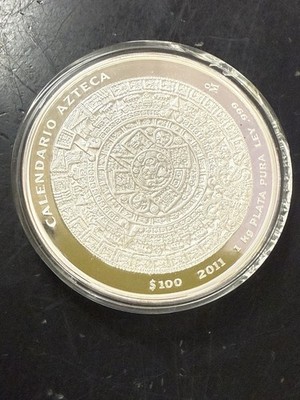 2011 Mexico 1 kilo Silver Aztec Calendar In capsule 32.15 OZT Silver ...