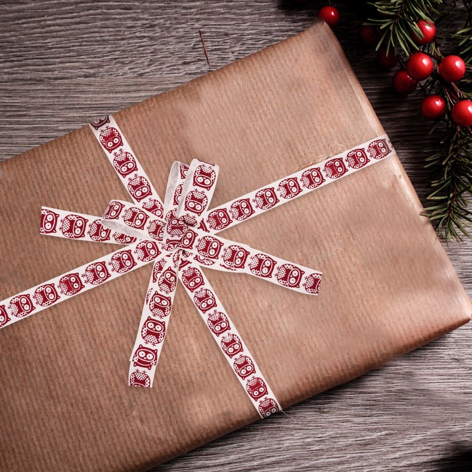 1 Roll Christmas Gift Ribbon Owl Printing Clothing Decoration Edging ...