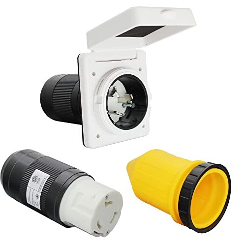 50 Amp RV Power Inlet Plug 125V/250V AC with Rain Proof Boot Kit White ...
