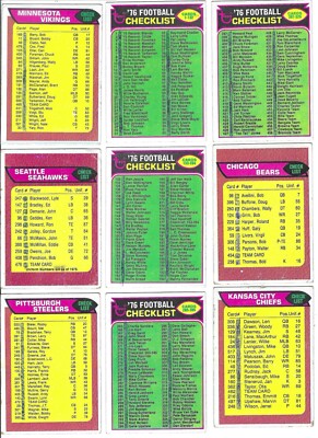 1976 Topps Football Marked Team & Set Checklists - You Pick (Volume ...