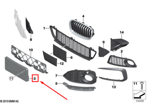 NEW BMW 2 CABRIO F23 FRONT BUMPER LICENCE PLATE BASE 51138062181 ...