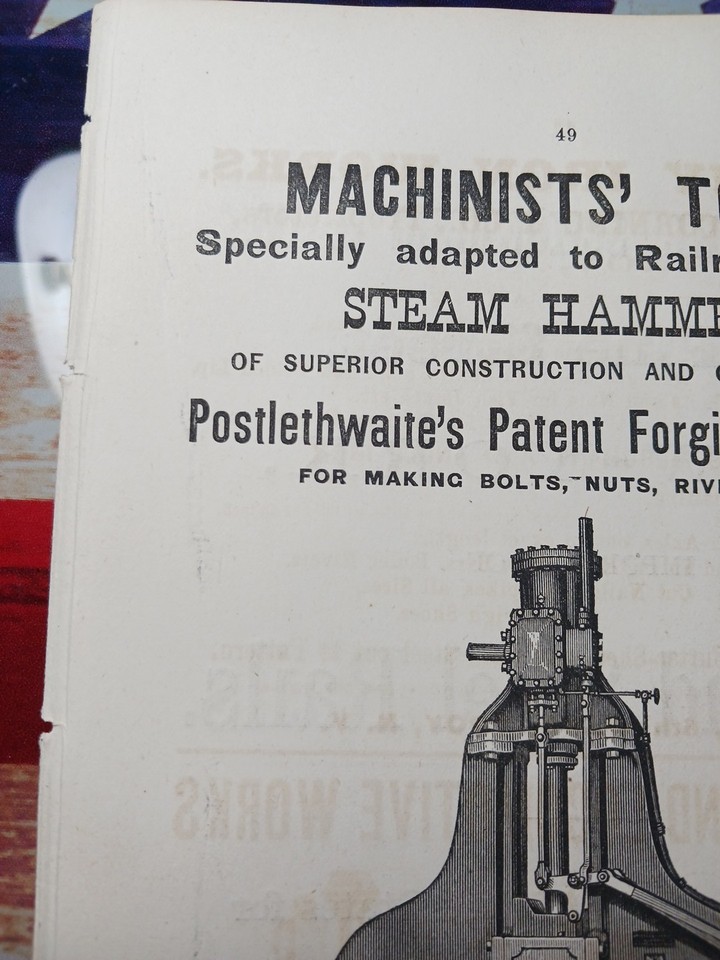 1871 Railroad Advertising William Bement Industrail Works Forging ...