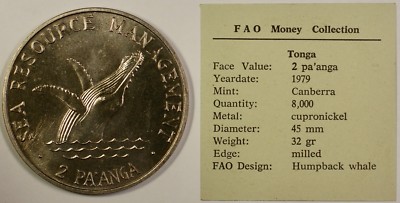 1979 FAO Money Collection Tonga 2 Pa'anga Coin Humpback Whale | eBay