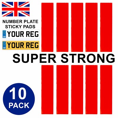10 Number Plate Sticky Sided Pads Double Tape Strong Registration ...