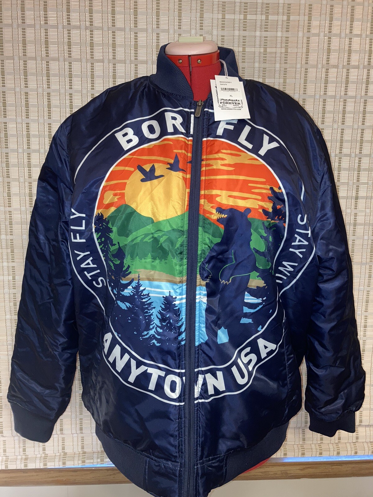 Born Fly NWT Bomber Jacket Anytown USA Bear Mens XL | eBay