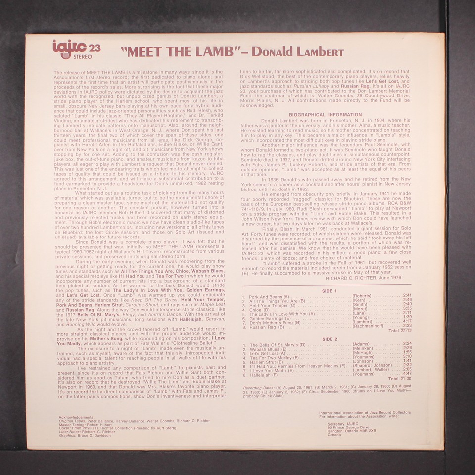 DONALD LAMBERT: meet the lamb IAJRC 12" LP 33 RPM | eBay