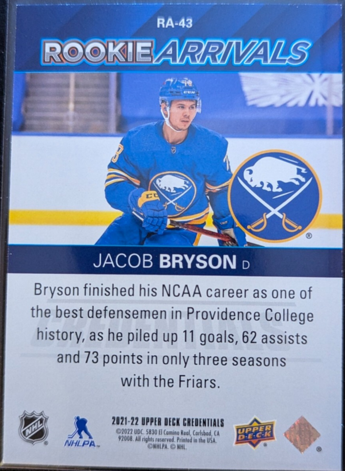 2021-22 Upper Deck Credentials #RA-43 Jacob Bryson Rookie Arrivals a | eBay