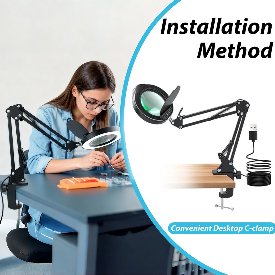15X Magnifier Lamp with Protective Cover Adjustable LED Light for ...