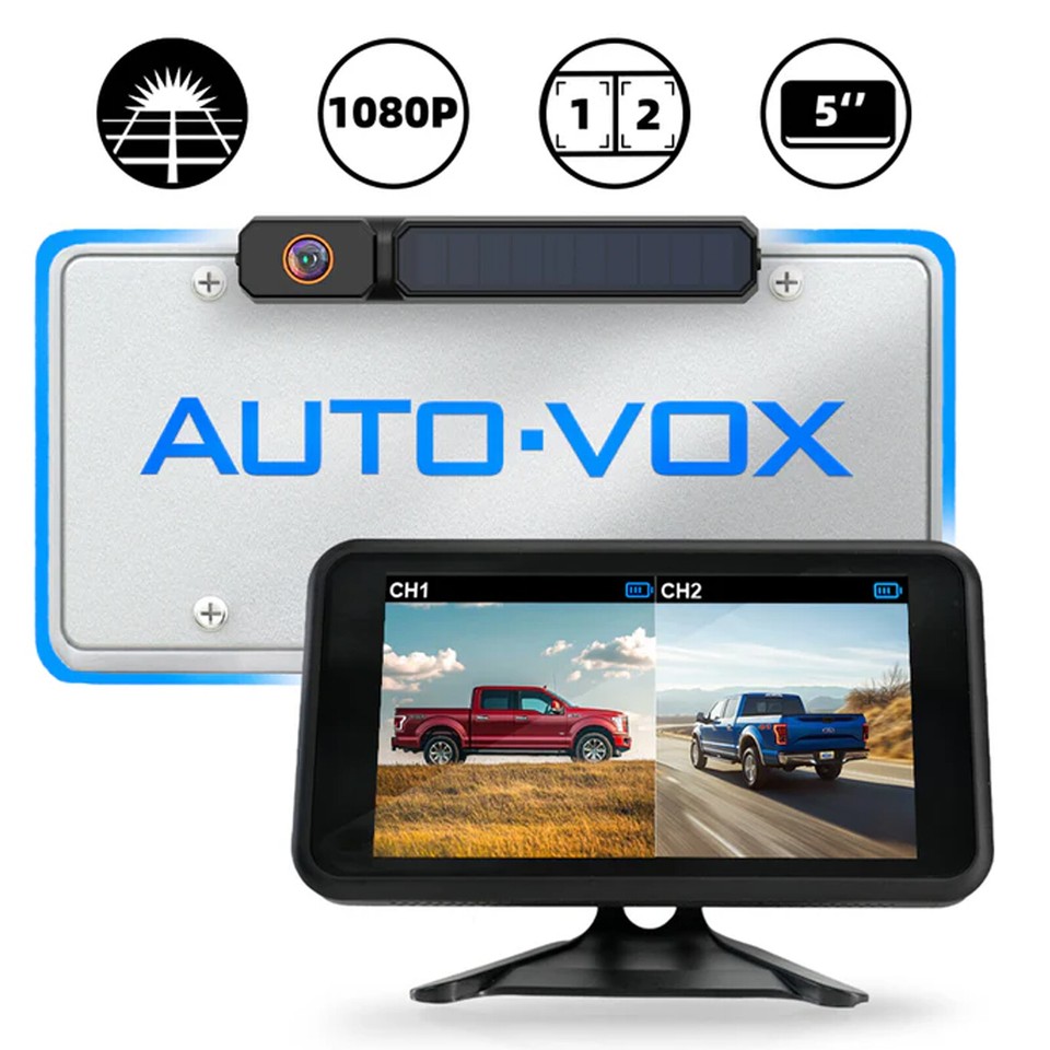 AUTO-VOX Solar Wireless Backup Camera 1080P 5'' Monitor Dual Split ...