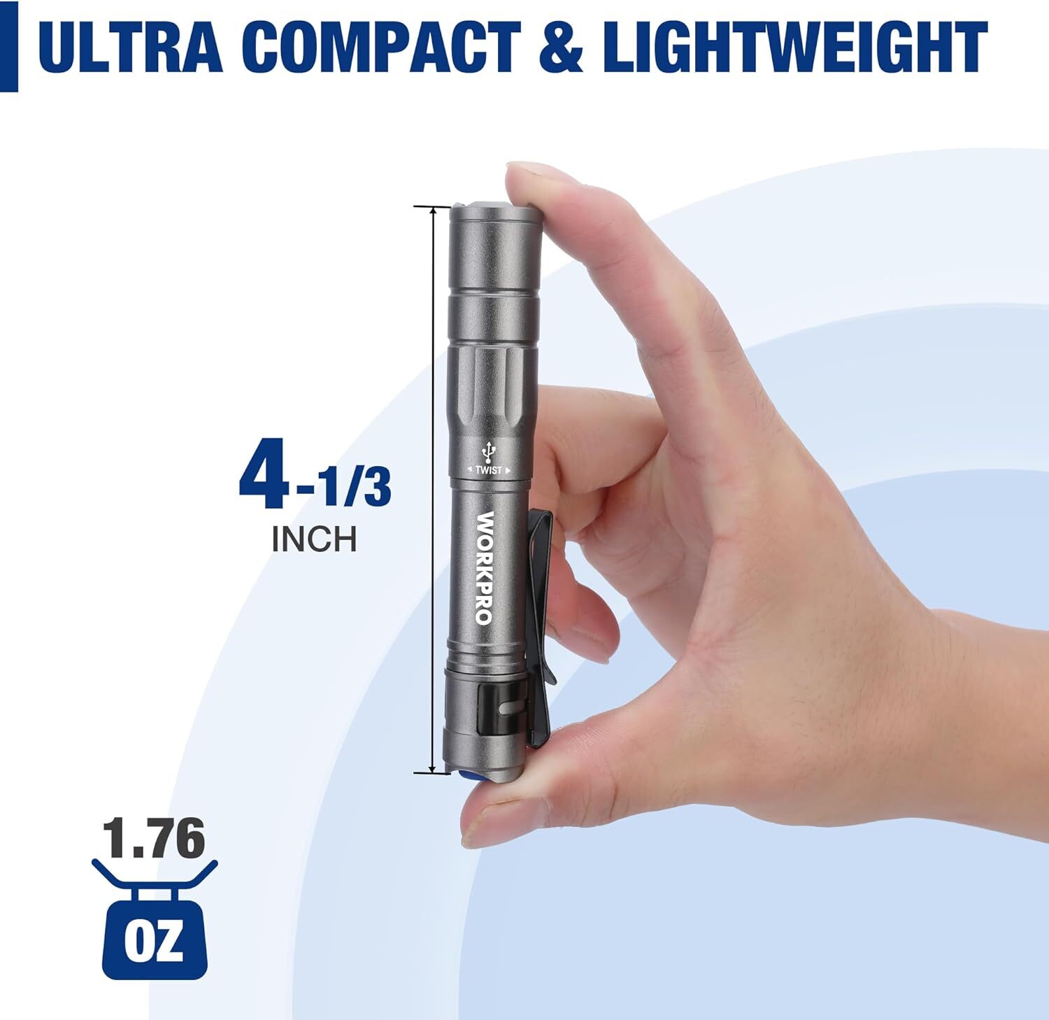 WORKPRO Rechargeable Pen Light, Mini Flashligh 2 Pack Pocket Flashlight ...