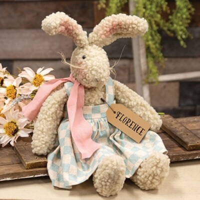 NEW PRIMITIVE FARMHOUSE BUNNY Doll FLORENCE SHERPA CREAM 18"Hx7"Wx3.5"D ...