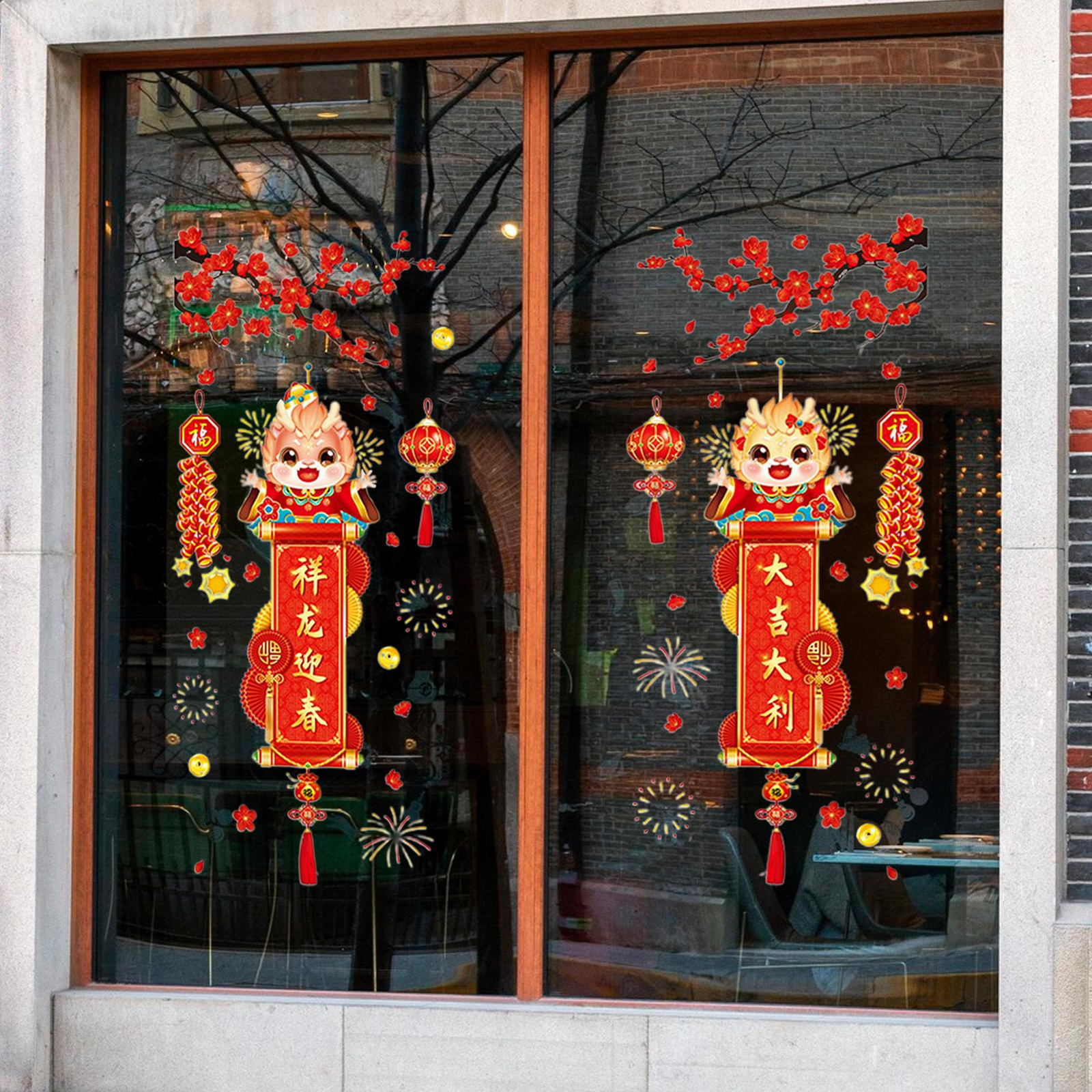 Chinese Dragon Red Lucky 2024 New Year Window Clings Decoration Party ...
