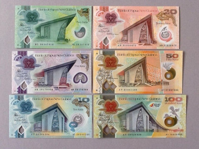 Papua New Guinea 2018-21 6 Note Set 2 thru 50, Incl. 100 Comm. Kina P ...