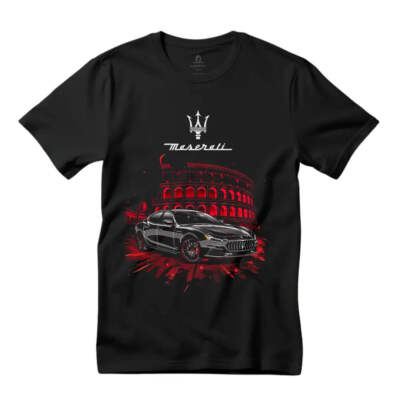 Iconic Fusion: Black Maserati Ghibli at Red Colosseum Black T-Shirt | eBay