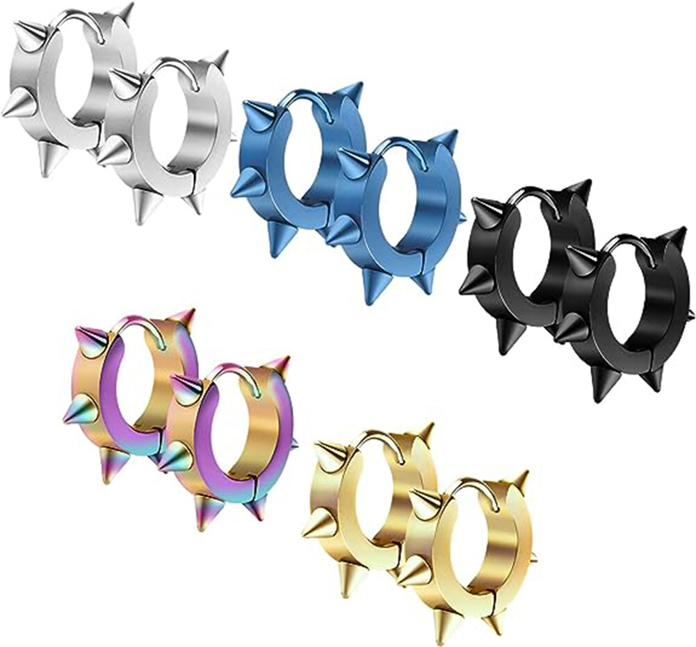 Stainless Steel Hoop Earrings Men Women Punk Dangle Spikes Piercing ...
