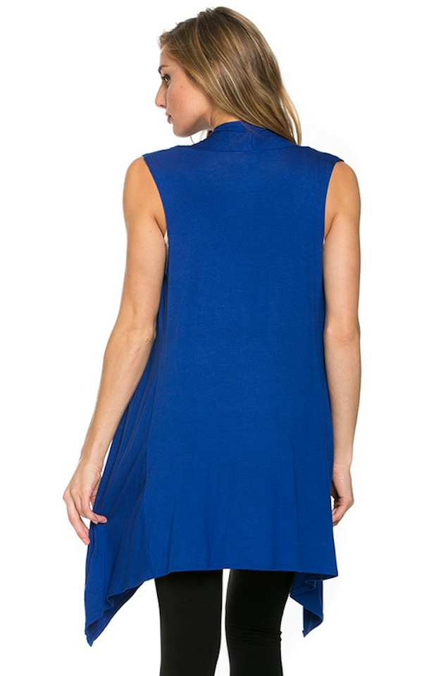 Womens Sleeveless Solid Cardigan Asymmetrical Hem Open Front Wrap Drape ...