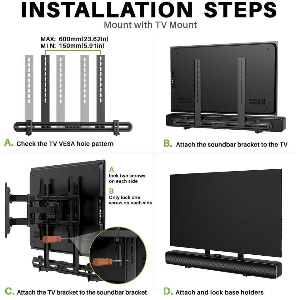 USX MOUNT Universal Soundbar Mount Sound Bar Mounting Bracket to TV ...