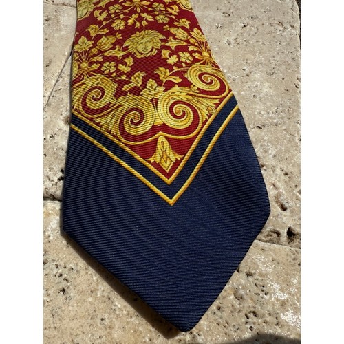 VTG Versace Handmade Medusa Silk tie Baroque Navy Red Suit | eBay