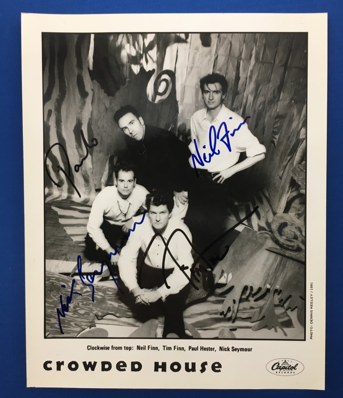 CROWDED HOUSE SIGNED PROMO PHOTO 1991 Capitol Neil TIM Finn PAUL HESTER ...