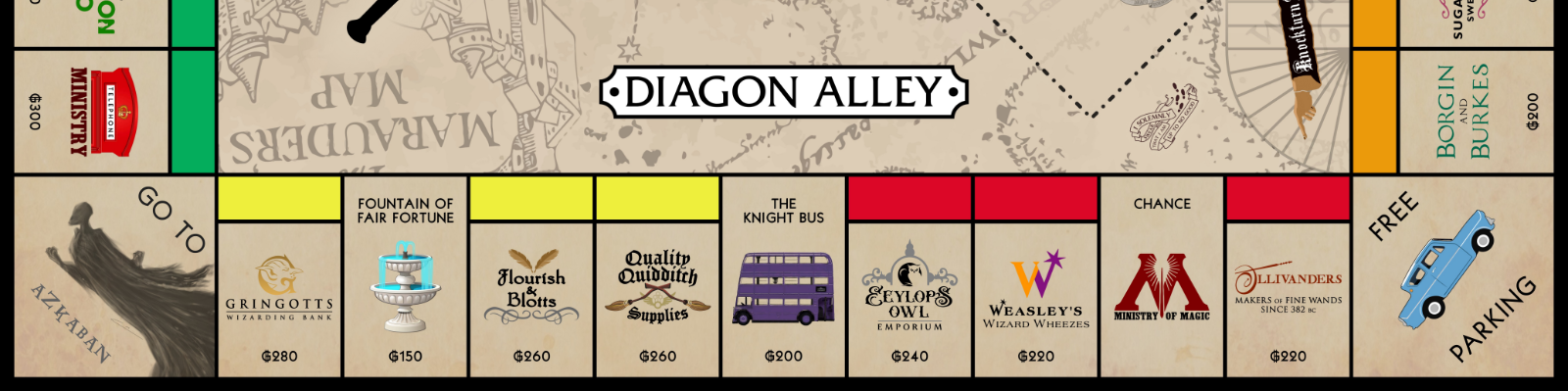 Harry Potter Wizarding World Monopoly 24" x 24" Custom Board Print | eBay