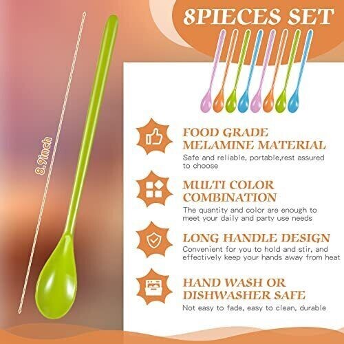 8 Pcs Iced Tea Spoons Long Plastic Ice Handle Spoon Colorful Teaspoons ...